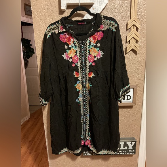 Johnny Was | Tops | Johnny Was Black Tunic Top Short Dress Floral Aztec ...